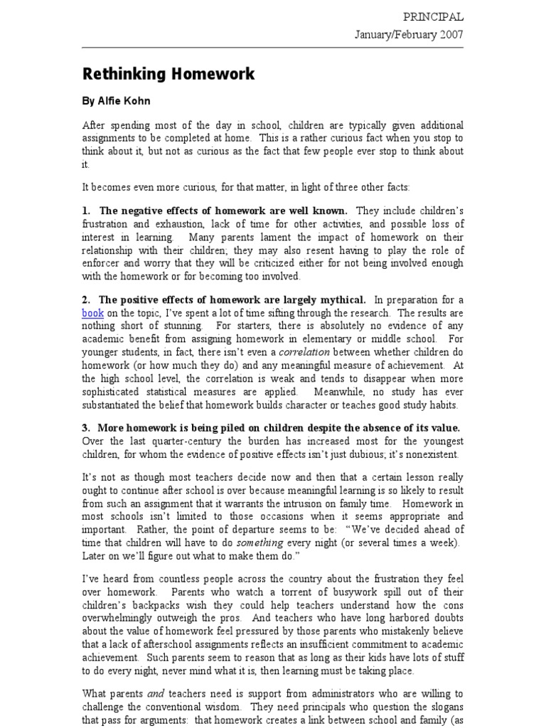 Rethinking Homework: by Alfie Kohn | Download Free PDF | Homework ...