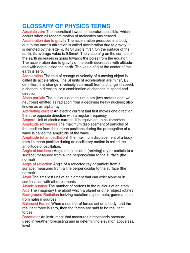 Physics Terminology Glossary | PDF | Waves | Atomic Nucleus