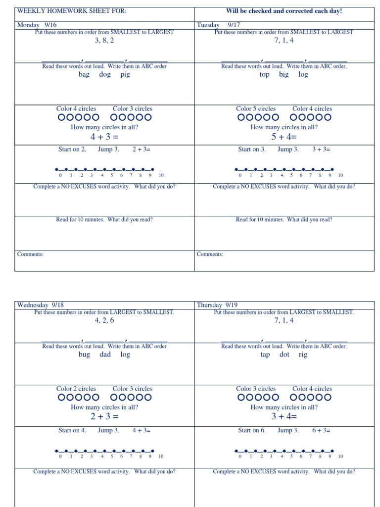 First Grade Weekly Homework | PDF | Language Arts & Discipline ...