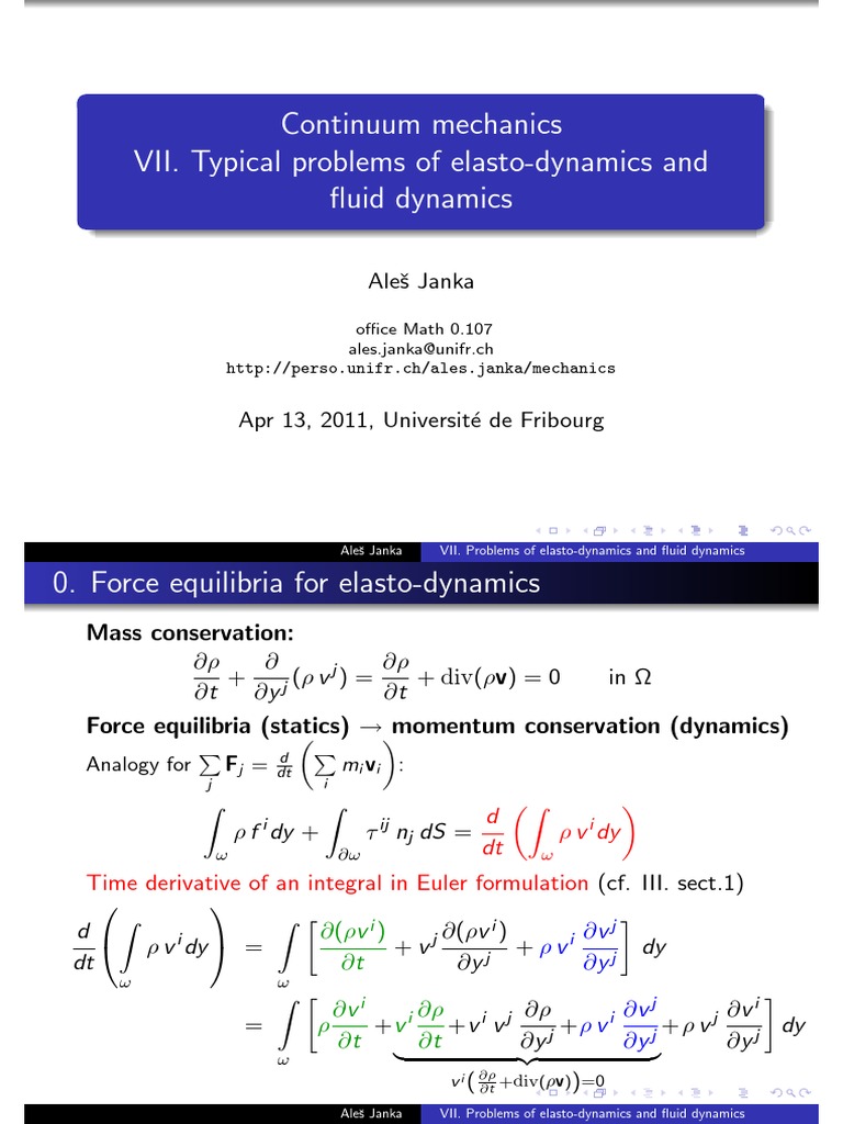 Continuum Mechanics VII. Typical Problems of Elasto-Dynamics and Fluid Dynamics | PDF ...