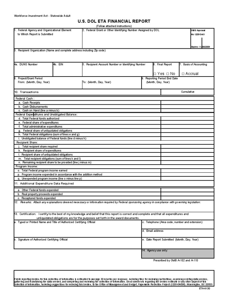 Department of Labor: ETA-9130-StateAdult | PDF | Office Of Management ...