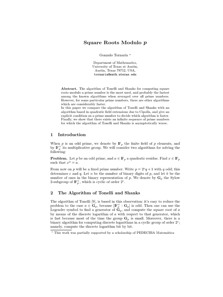 Square Roots Modulo P | PDF | Discrete Mathematics | Number Theory