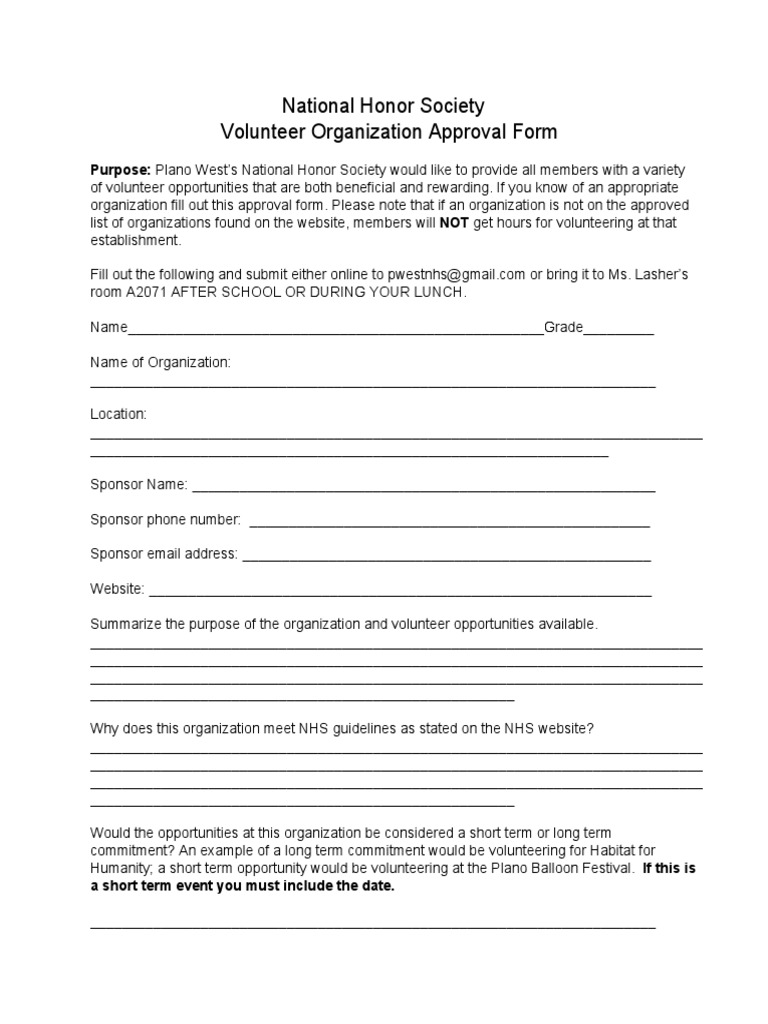 NHS Volunteer Organization Approval Form | PDF