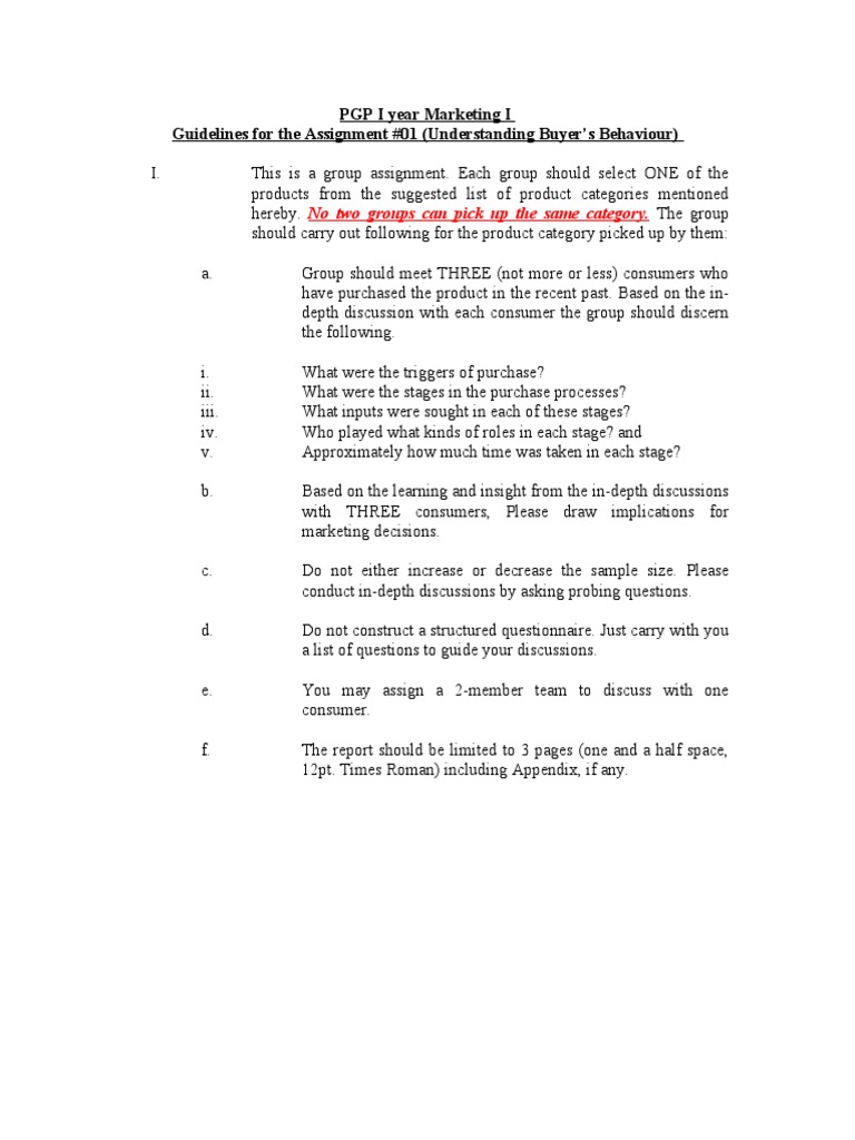 Guidelines For Consumer Behaviour Assignment Pdf
