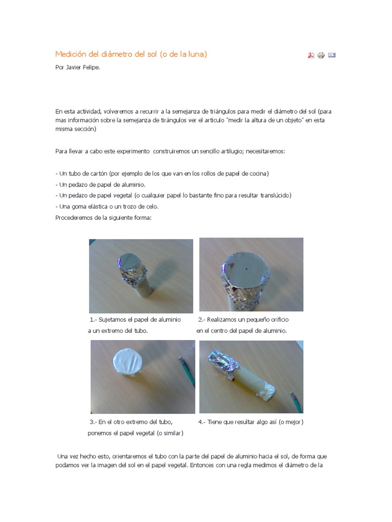 Medición Del Diámetro Del Sol | PDF | Hora | Esfera