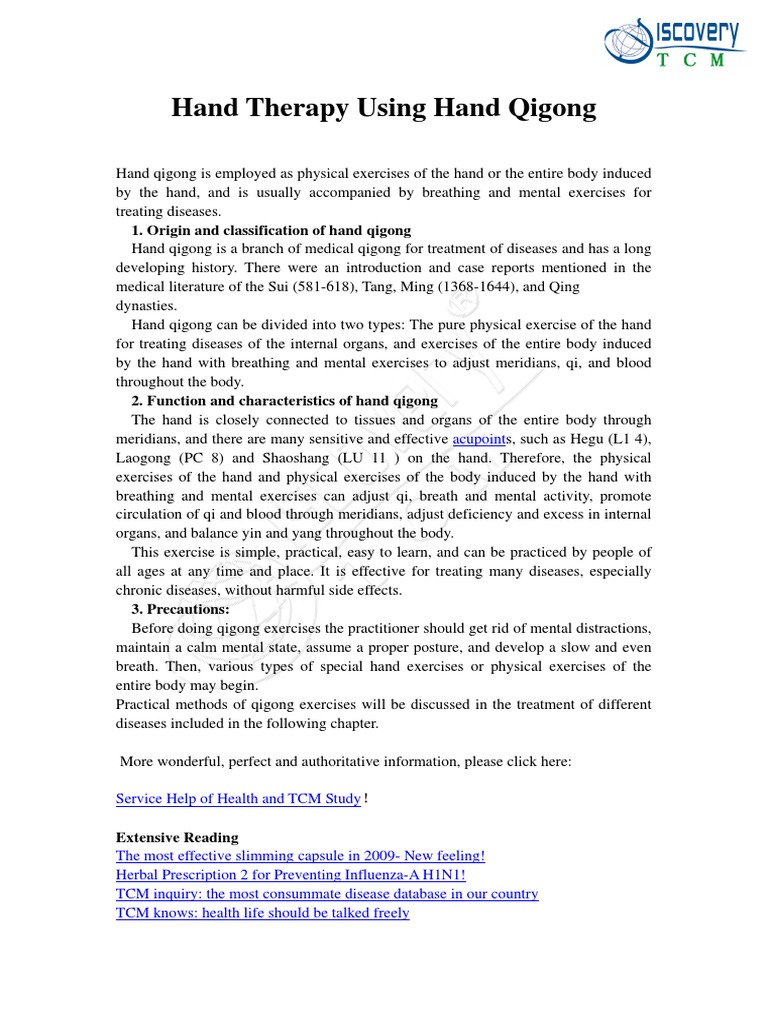 Hand Therapy Using Hand Qigong | PDF | Qigong | Traditional Chinese ...