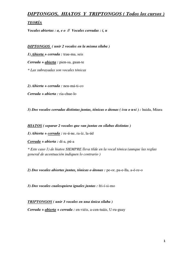 Diptongos, Hiatos y Triptongos: Guía Completa | PDF | Fonología | Fonética