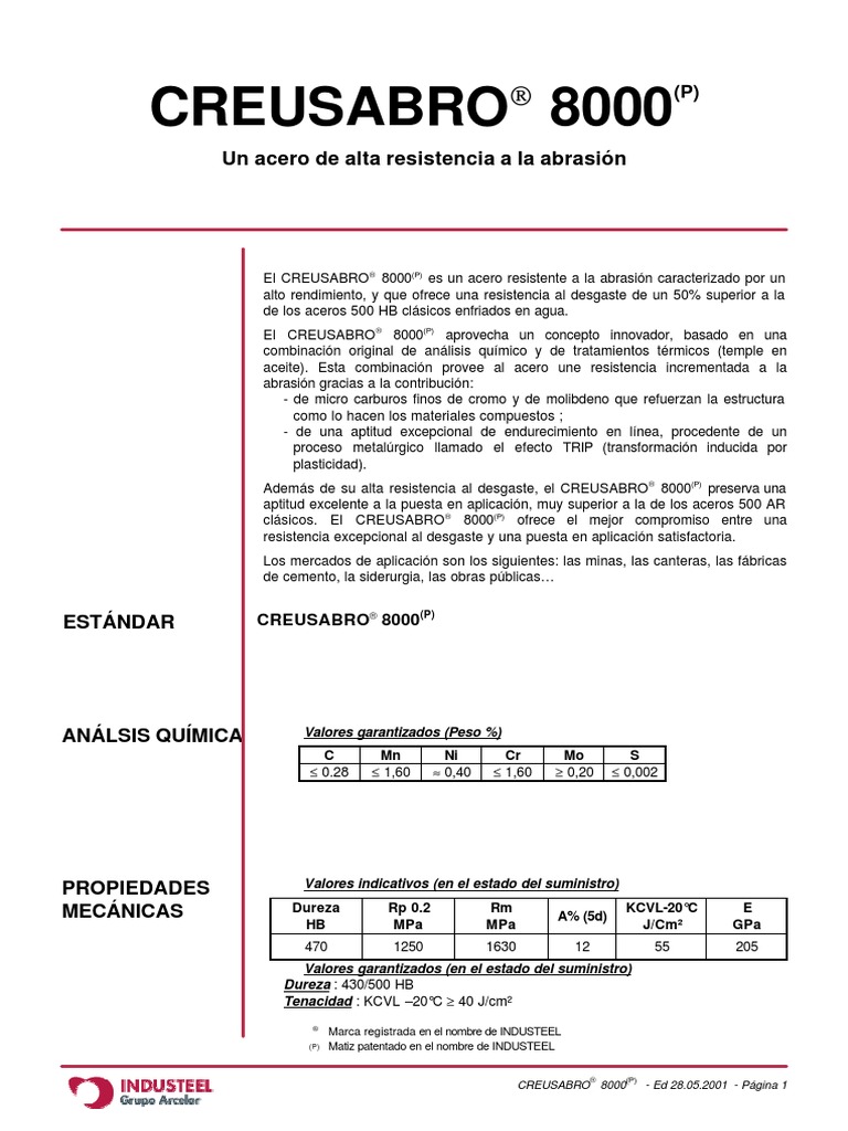 Creusabro8000 PDF | PDF | Acero | El hombre hace Materiales
