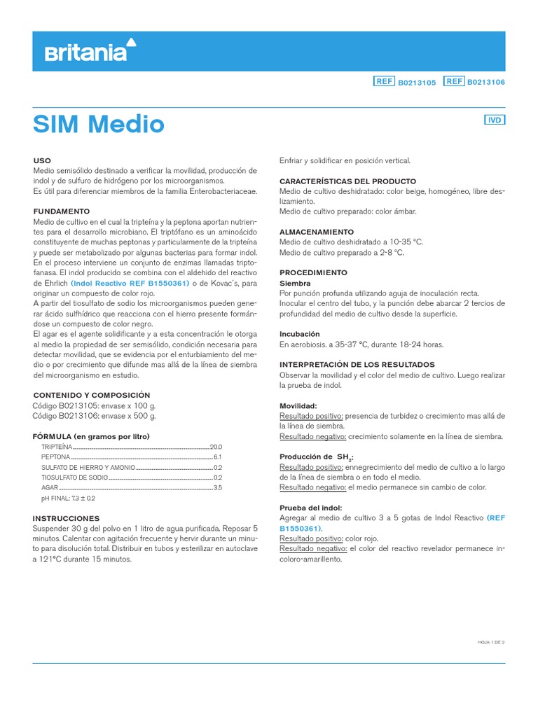 Medio SIM | PDF | Microbiología | Química