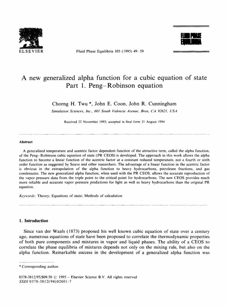 A New Generalized Alpha Function For A Cubic Equation of State | PDF ...