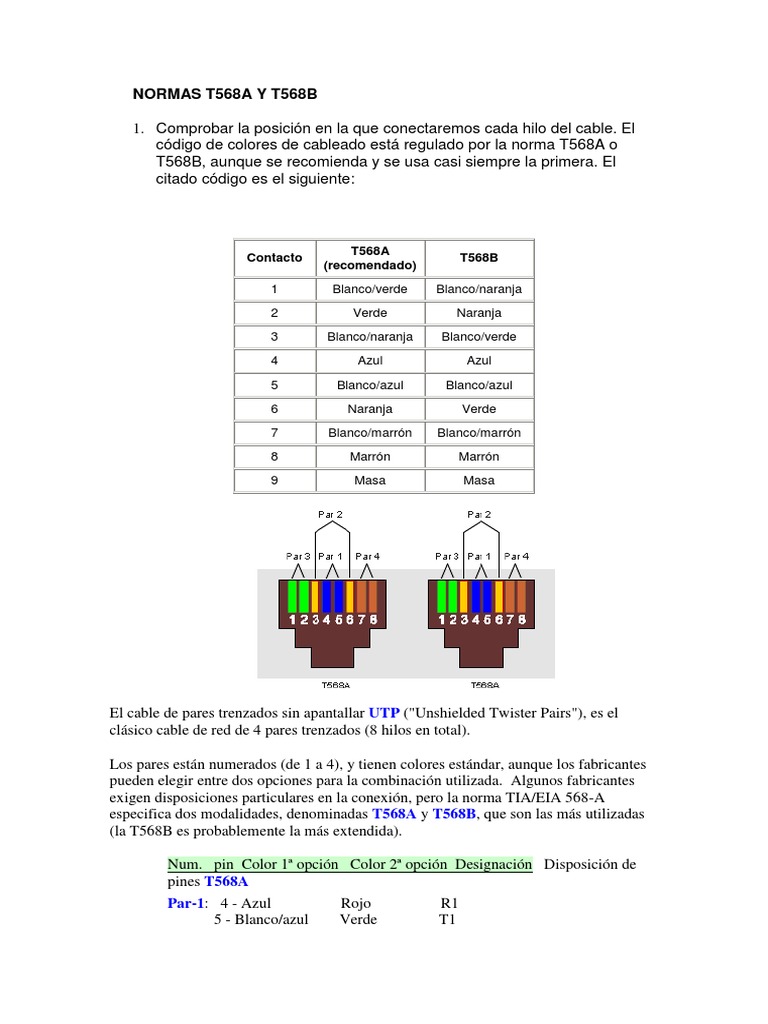 Normas T568A y T568B en Cableado UTP | PDF | Redes de computadoras | Redes