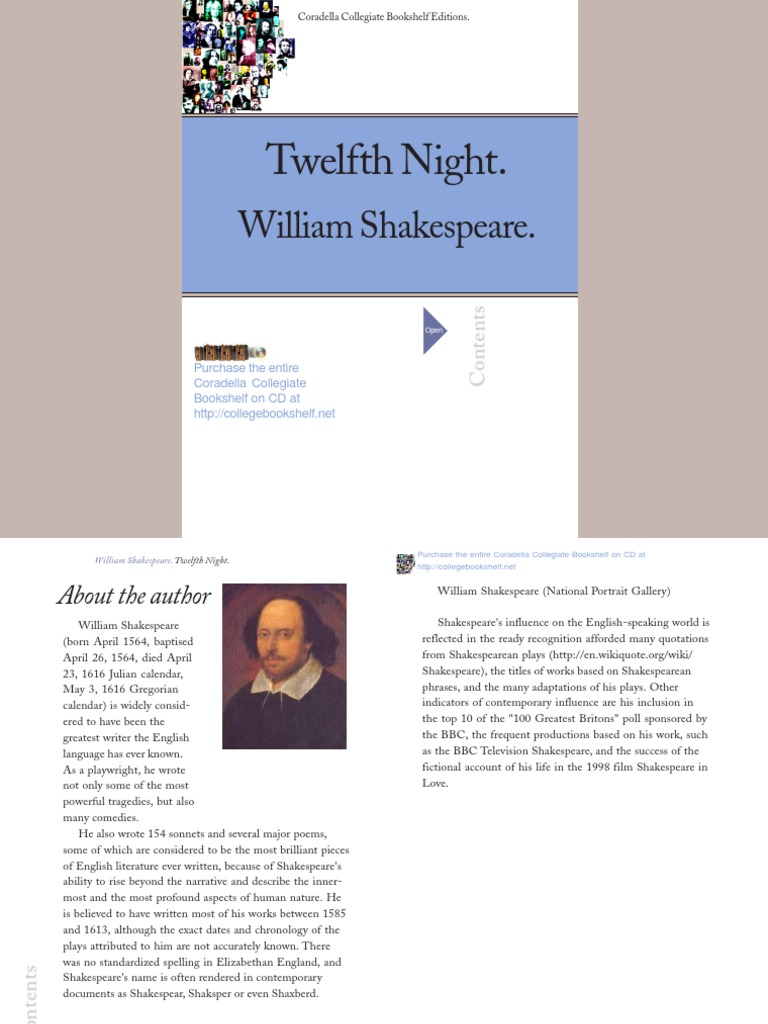William Shakespeare Twelfth Night | PDF | Twelfth Night | Shakespearean ...