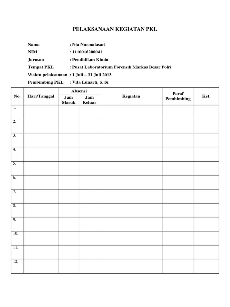 Absensi Kehadiran Dan Kegiatan PKL | PDF