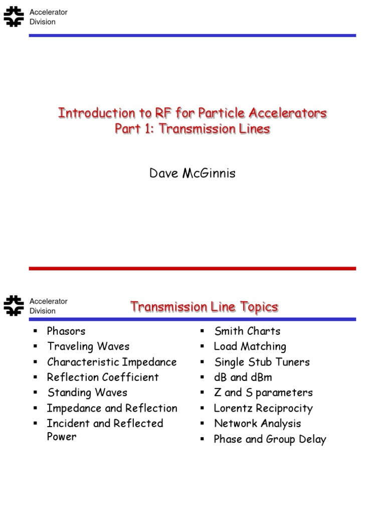 Introduction To RF For Particle Accelerators Part 1: Transmission Lines ...