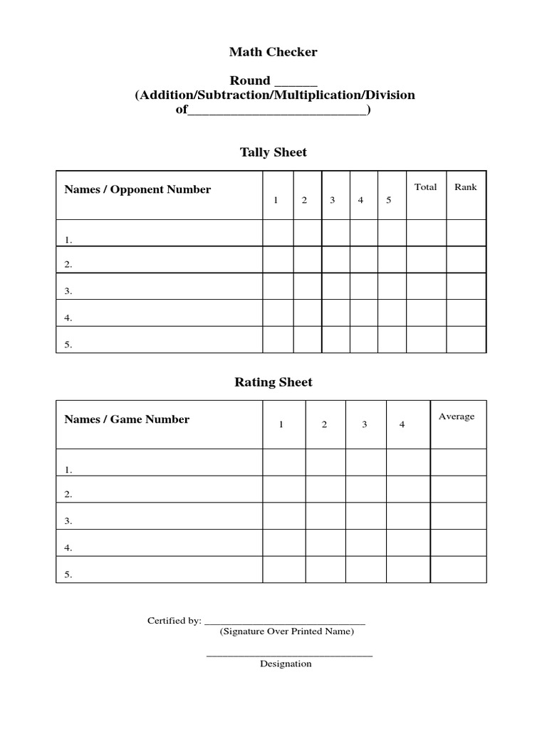 Math Game Tally and Rating Sheet | PDF | Career & Growth | Teaching ...
