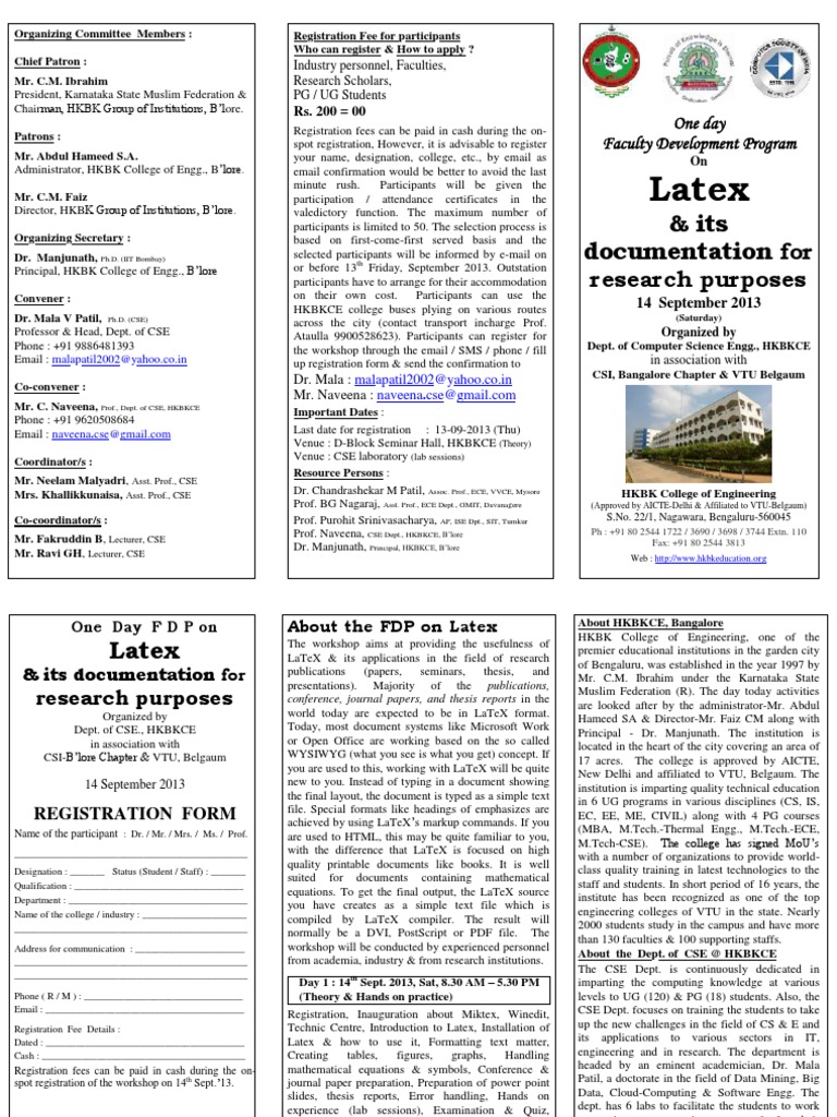 Latex Workshop Brochure Hkbkce 14 9 13 | PDF | Academia | Digital ...