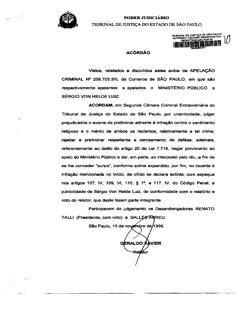 Acórdão Do Caso Chute Na Santa - Pastor Sérgio Von Helde Luiz. | PDF ...