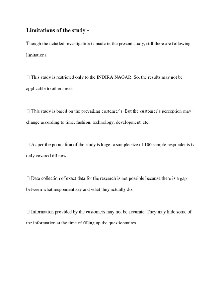 Limitations of The Study | PDF | Customer Satisfaction | Business Economics