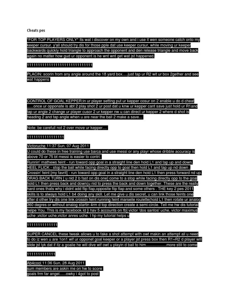 Pes Cheat | PDF | Team Sports | Sports Rules And Regulations