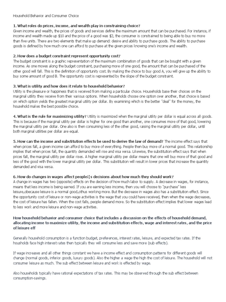 Household Choices and Consumer Demand | PDF | Utility | Demand