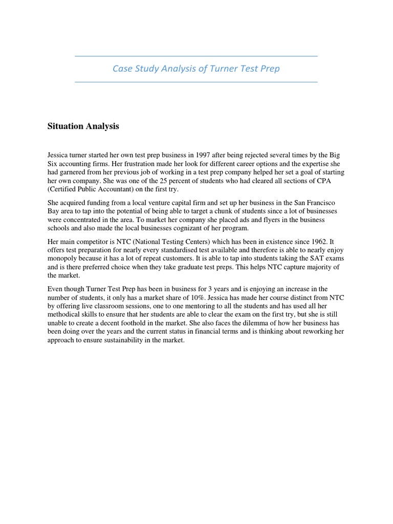 Case Study Solution of Turner Test Prep Company | PDF | Educational ...