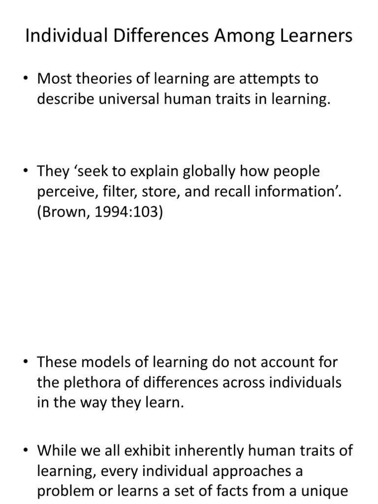 3 - Individual Differences Among Learners | PDF | Learning Styles ...