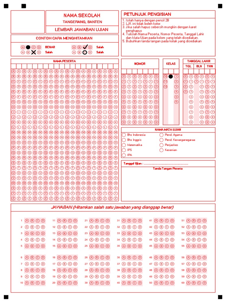 Contoh Ljk Ujian Tryout