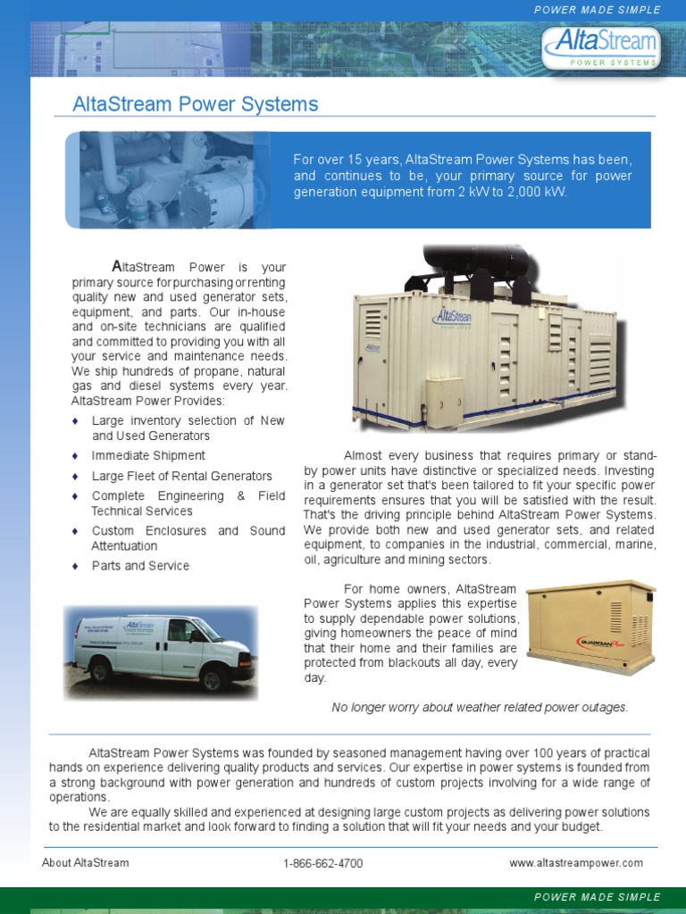 AltaStream Power Systems | PDF | Cummins | Electricity