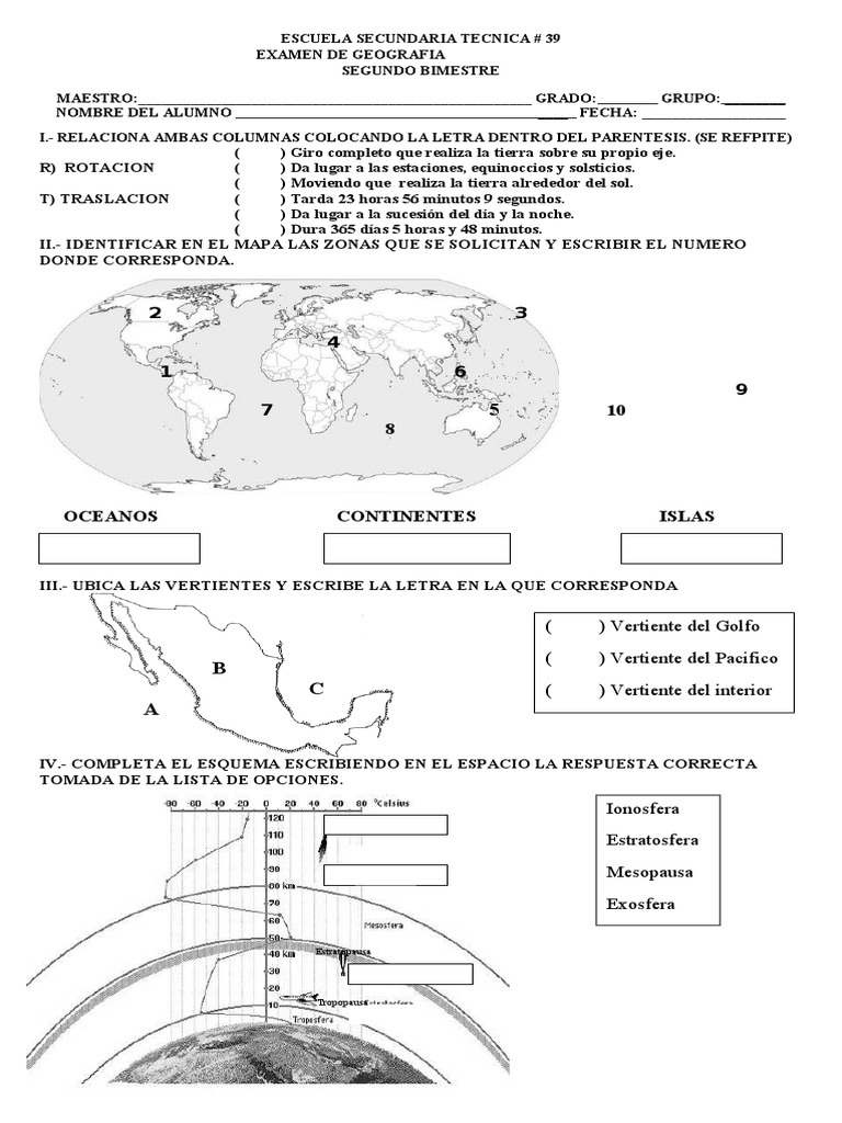Examen de Geografía Secundaria | PDF | Ciencia y matemáticas