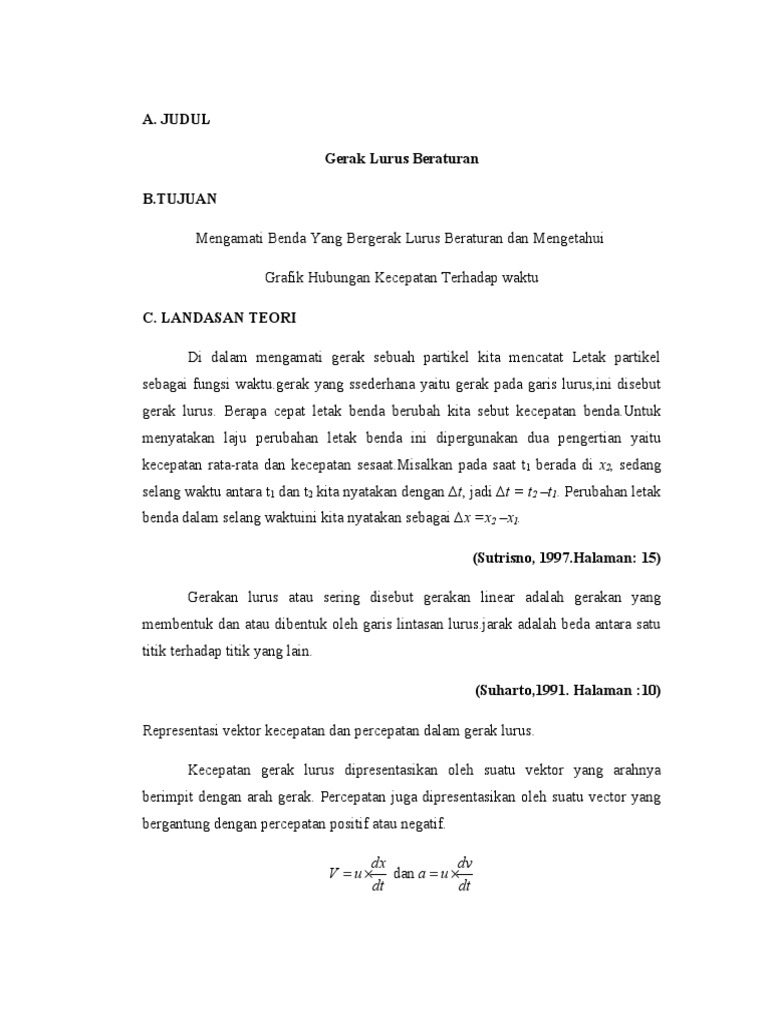 Laporan Gerak Lurus Beraturan | PDF | Metode & Bahan Ajar