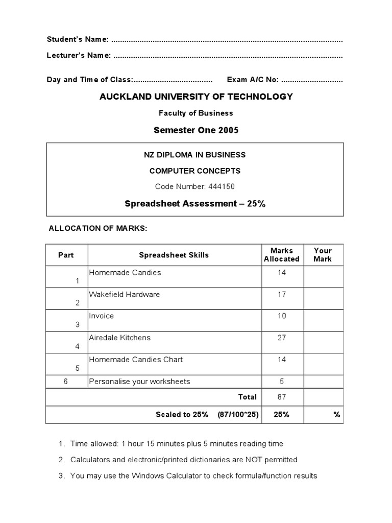 2005 1 Question Paper | PDF | Spreadsheet | Computing