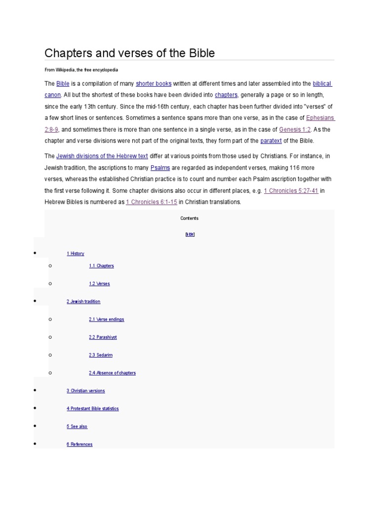 Chapters and Verses of The Bible. | PDF | Chapters And Verses Of The ...