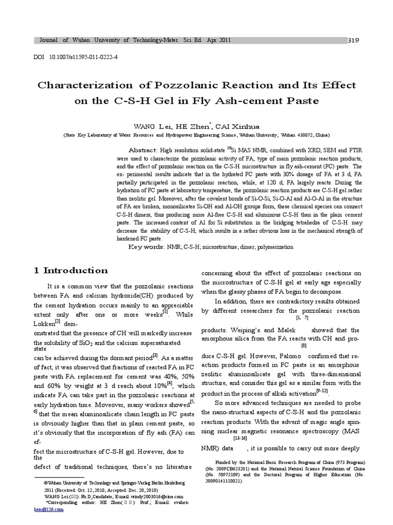 Characterization of Pozzolanic Reaction and Its Effect | PDF | X Ray ...