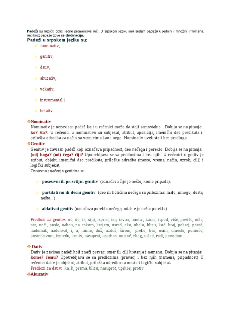 Svi Padezi Definicije | PDF