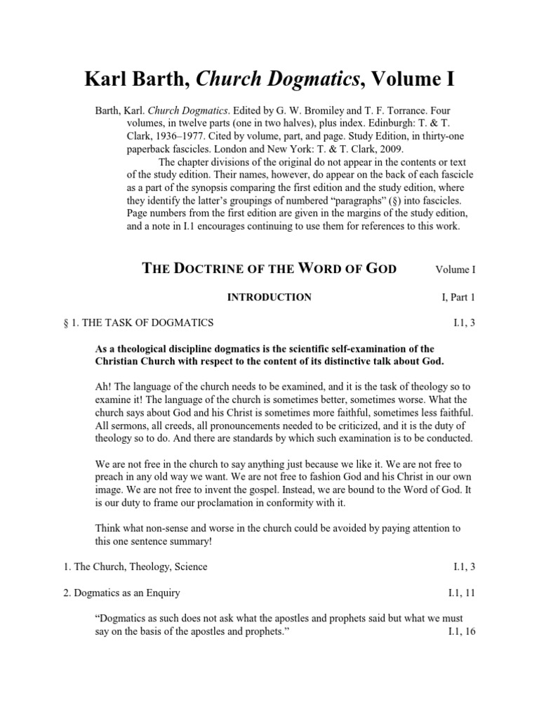 Barth Dogmatics Volume I PDF | PDF | Trinity | Karl Barth