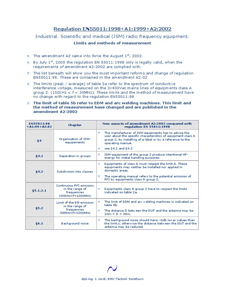 EN55011:2002 Amendments Overview | PDF | Electromagnetic Interference ...