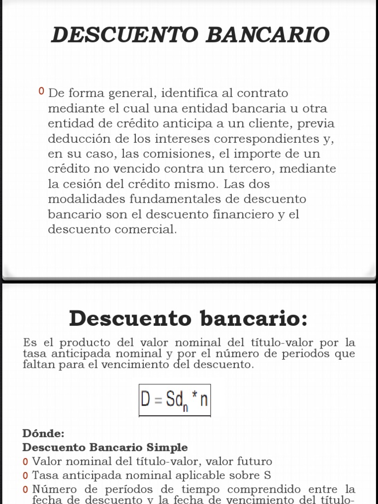Descuento Bancario Simple y Compuesto | PDF | Bancos | Deuda