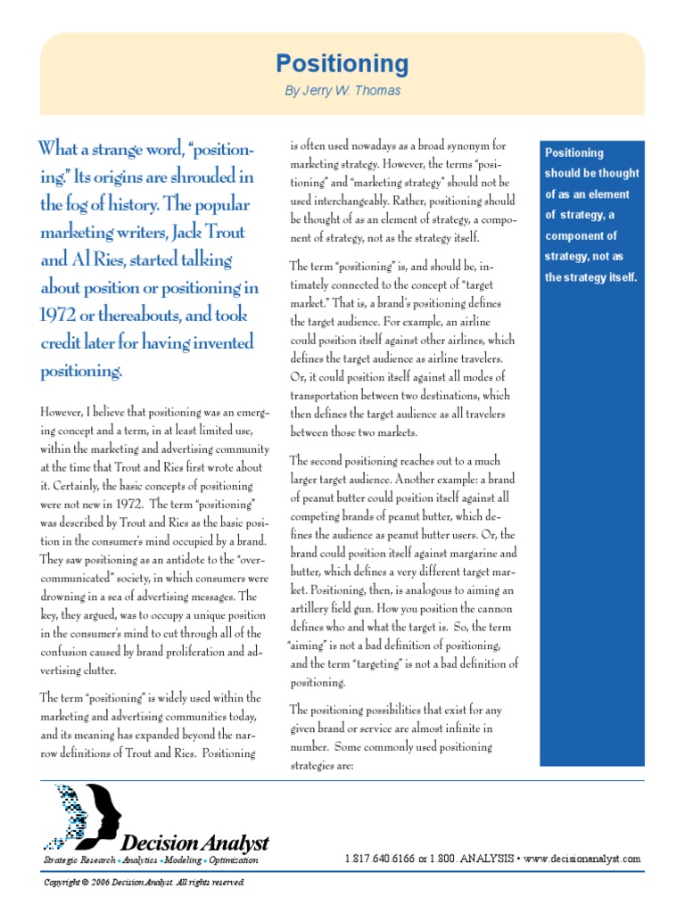Positioning: by Jerry W. Thomas | PDF | Brand | Market Segmentation