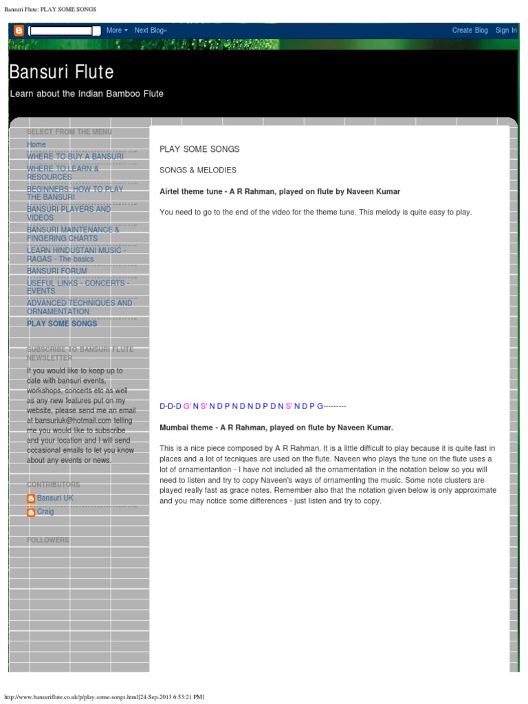 Bansuri Songs and Notation Guide | PDF | Classical And Art Music ...