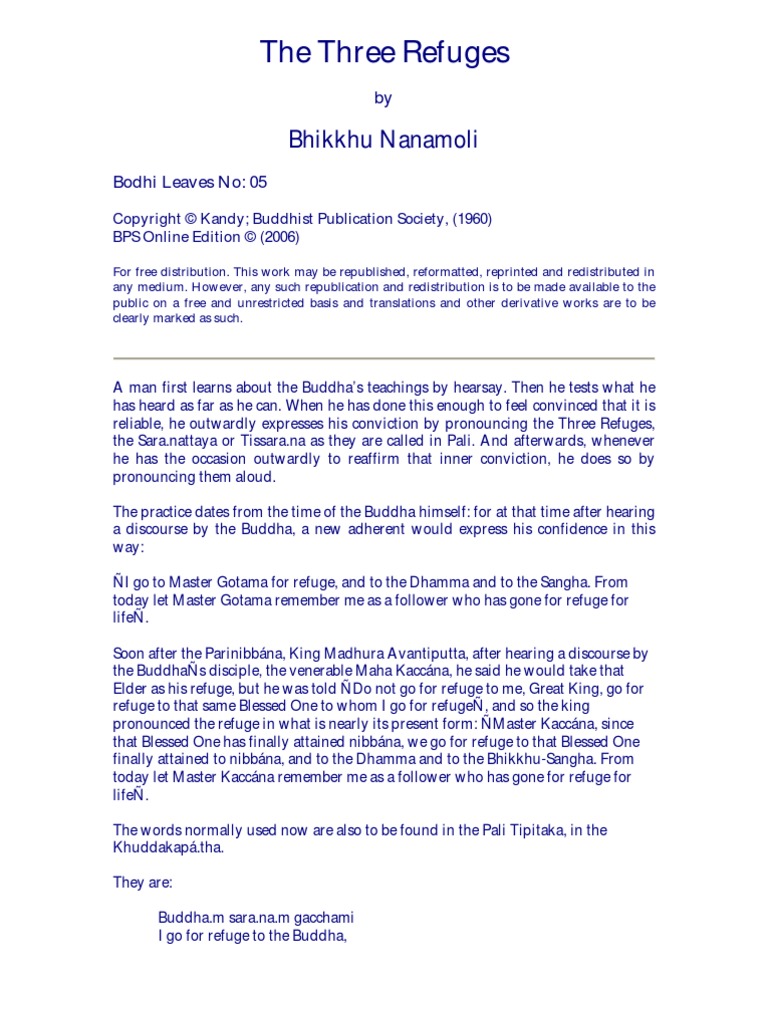 The Three Refuges: Bhikkhu Nanamoli | PDF | Gautama Buddha | Dharma