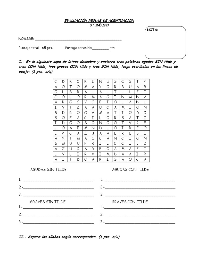 Evaluacion Reglas Acentuacion | PDF | Sílaba | Fonología