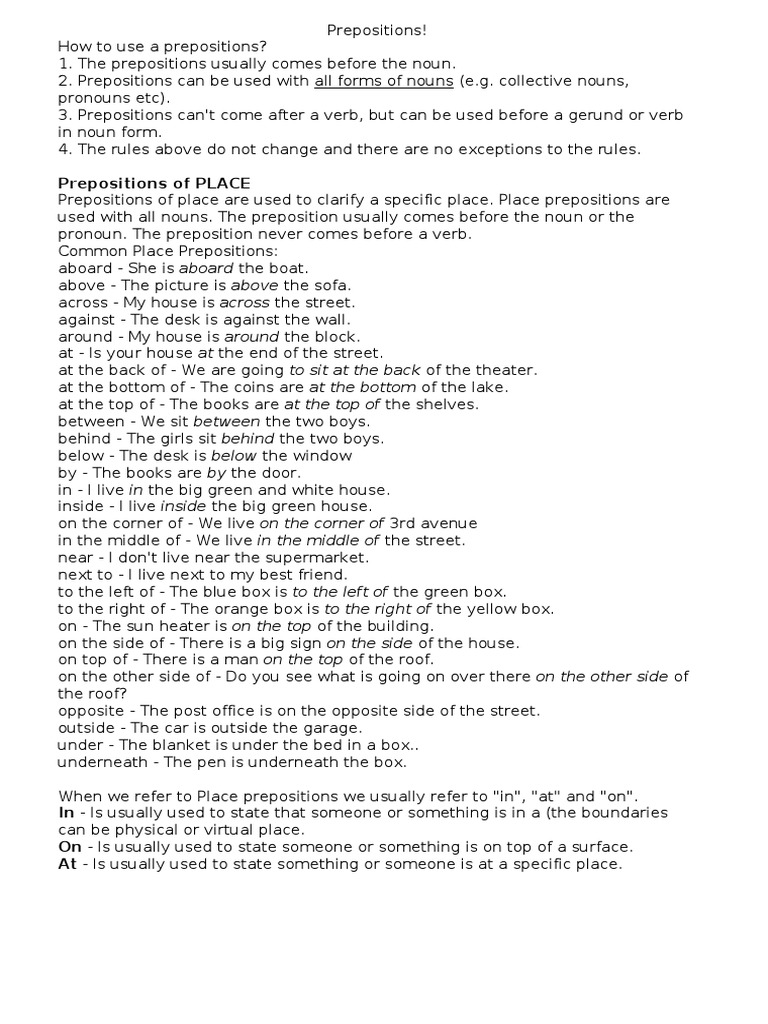 Prepositions Explained | PDF | Preposition And Postposition | Verb