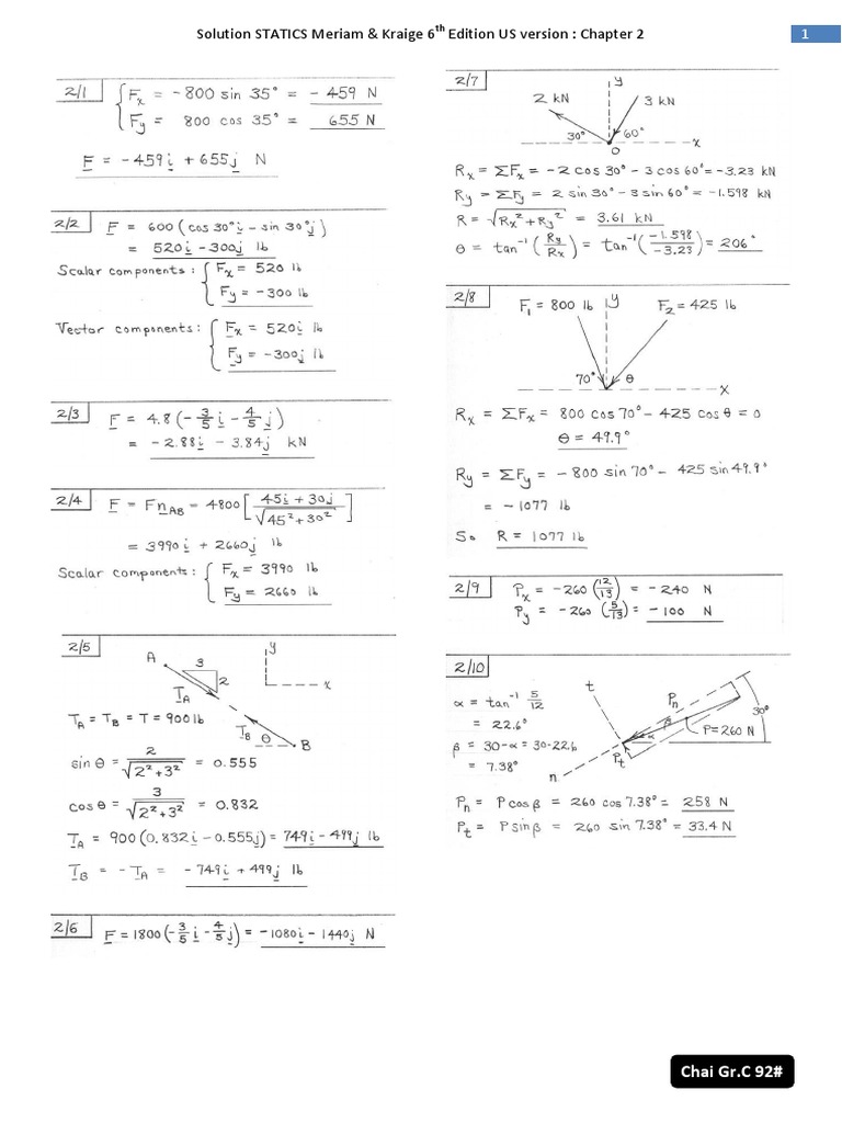 Solution Statics Meriam 6th Chapter02 For Print | PDF
