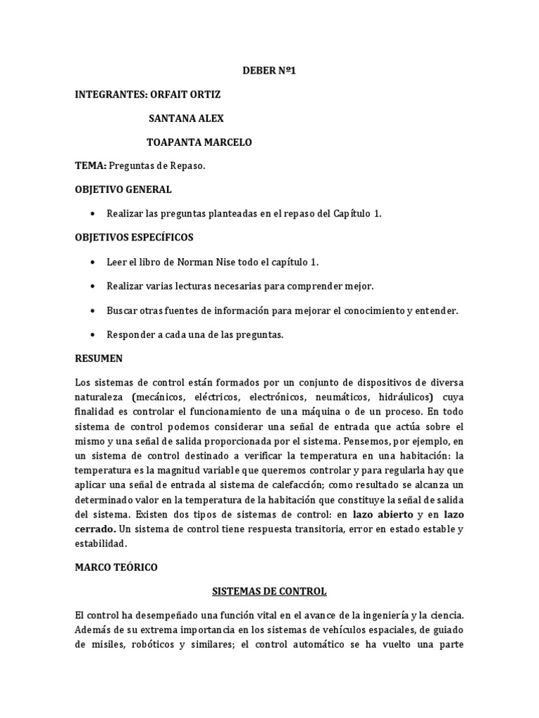 Deber N4 | PDF | Sistema de control | Realimentación
