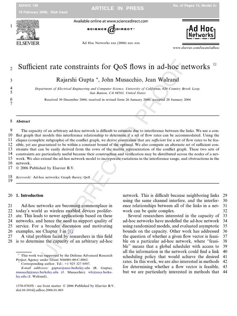 Proof: Su Cient Rate Constraints For Qos Ows in Ad-Hoc Networks | PDF | Wireless Ad Hoc Network ...