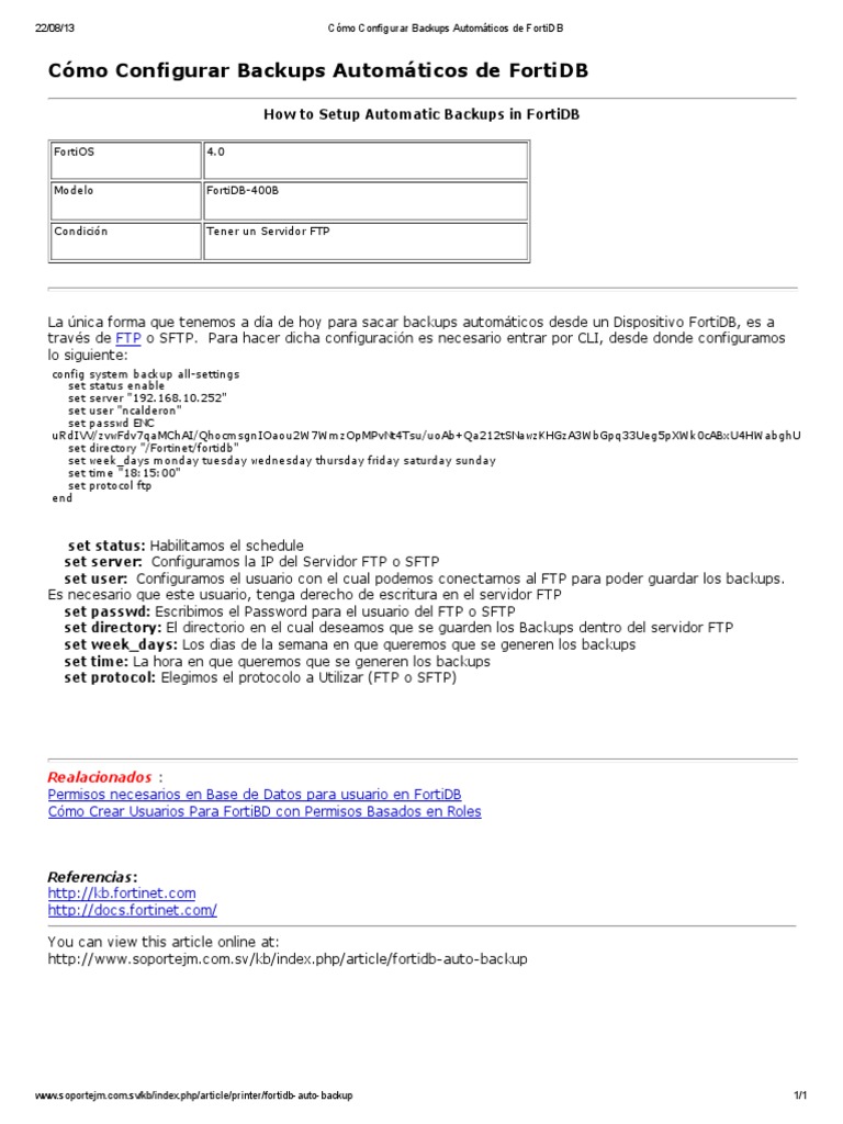 Cómo Configurar Backups Automáticos de FortiDB | PDF
