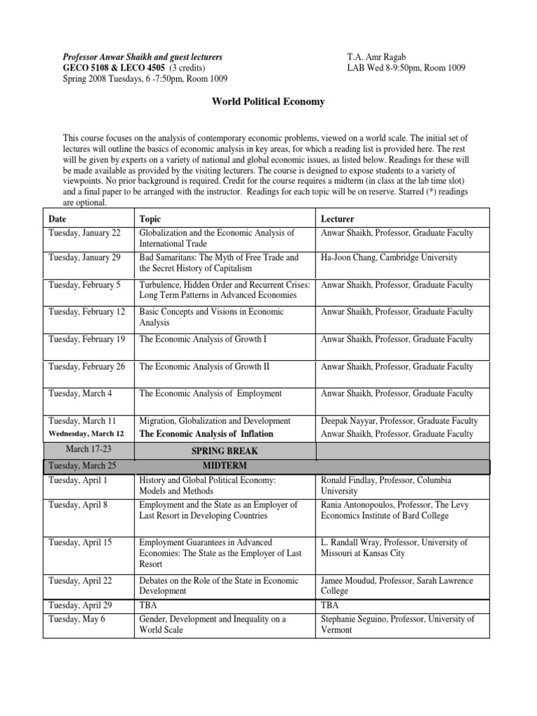 World Political Economy Course Overview | PDF | Economics | Economic Growth