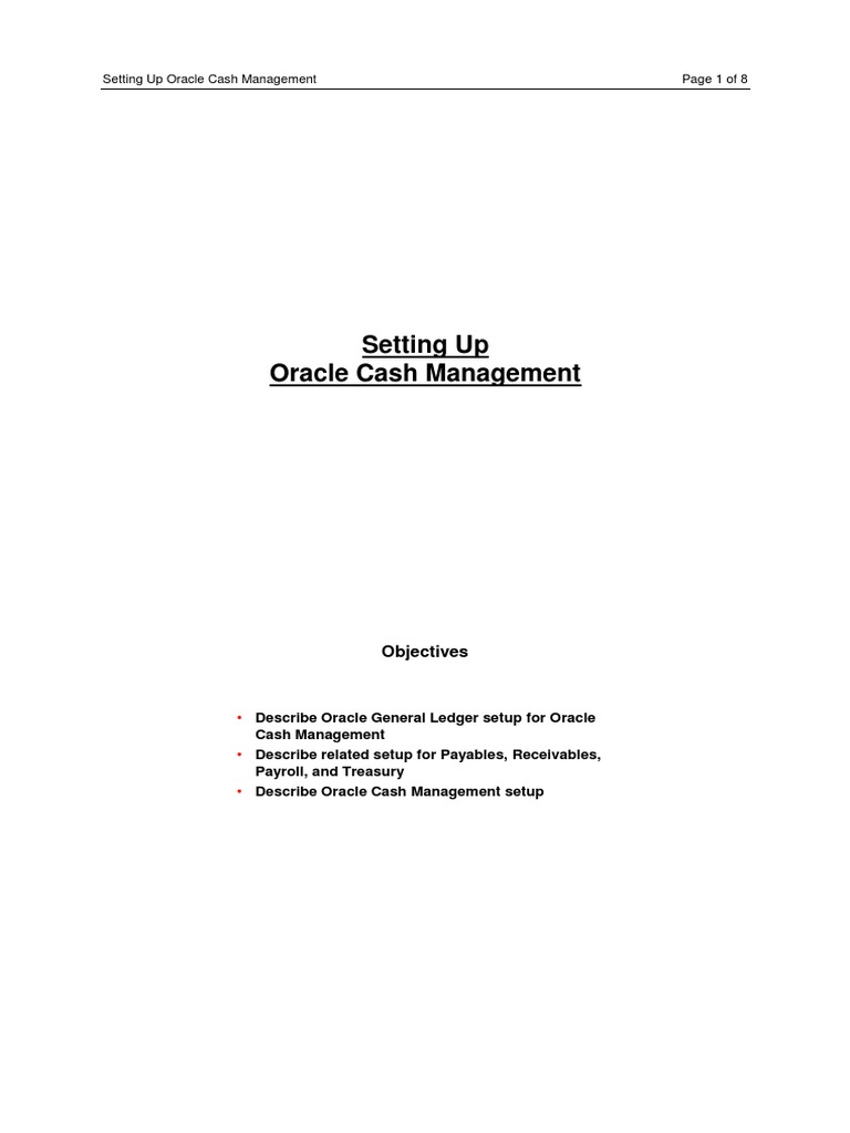 03 - Setting Up Oracle Cash Management | PDF | Oracle Database | Payments