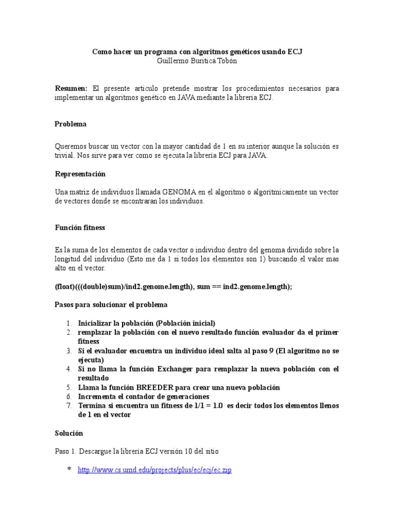 Como Hacer Un Programa Con Algoritmos Genéticos Usando ECJ | PDF | Algoritmo genético | Java ...