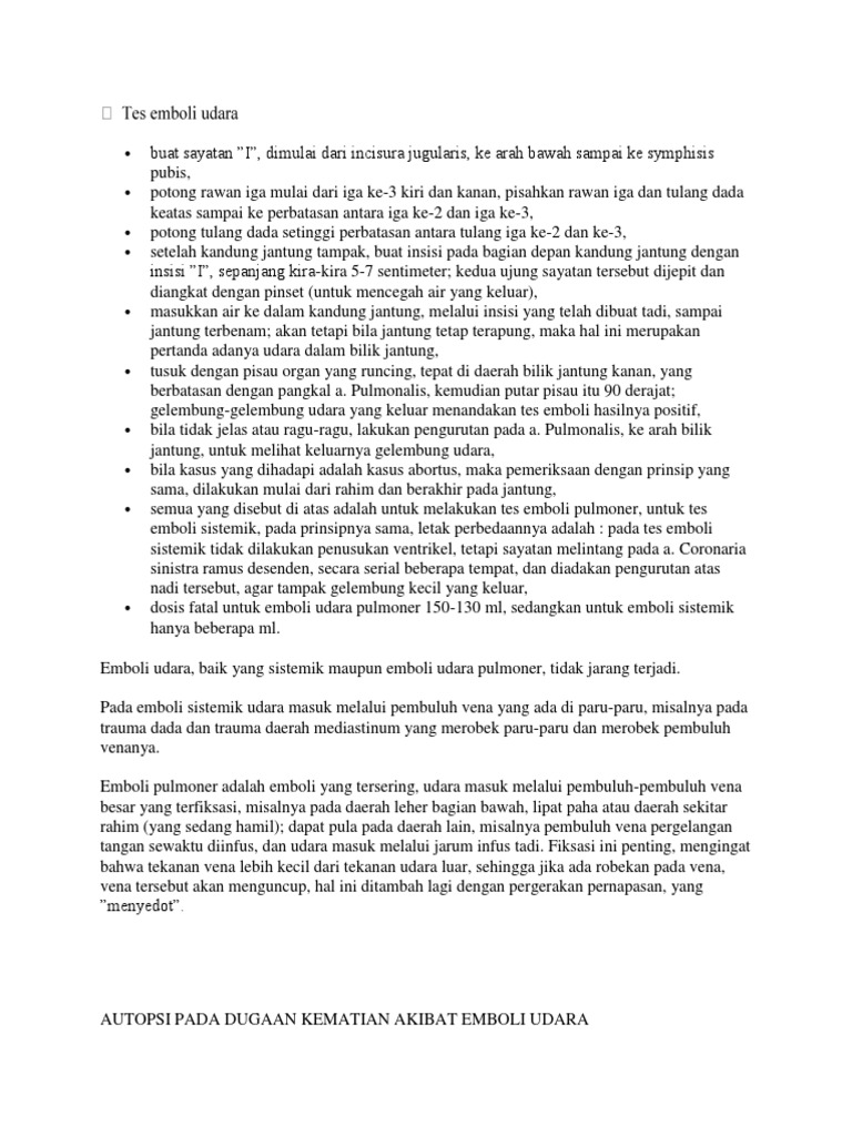 Autopsi Emboli Udara | PDF | Sistem Sirkulasi | Angiologi